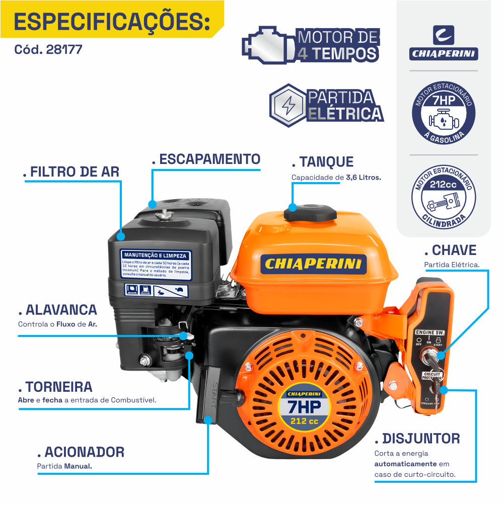 Motor Estacionário a Gasolina - 7hp - Chiaperini - Chiaperini ...
